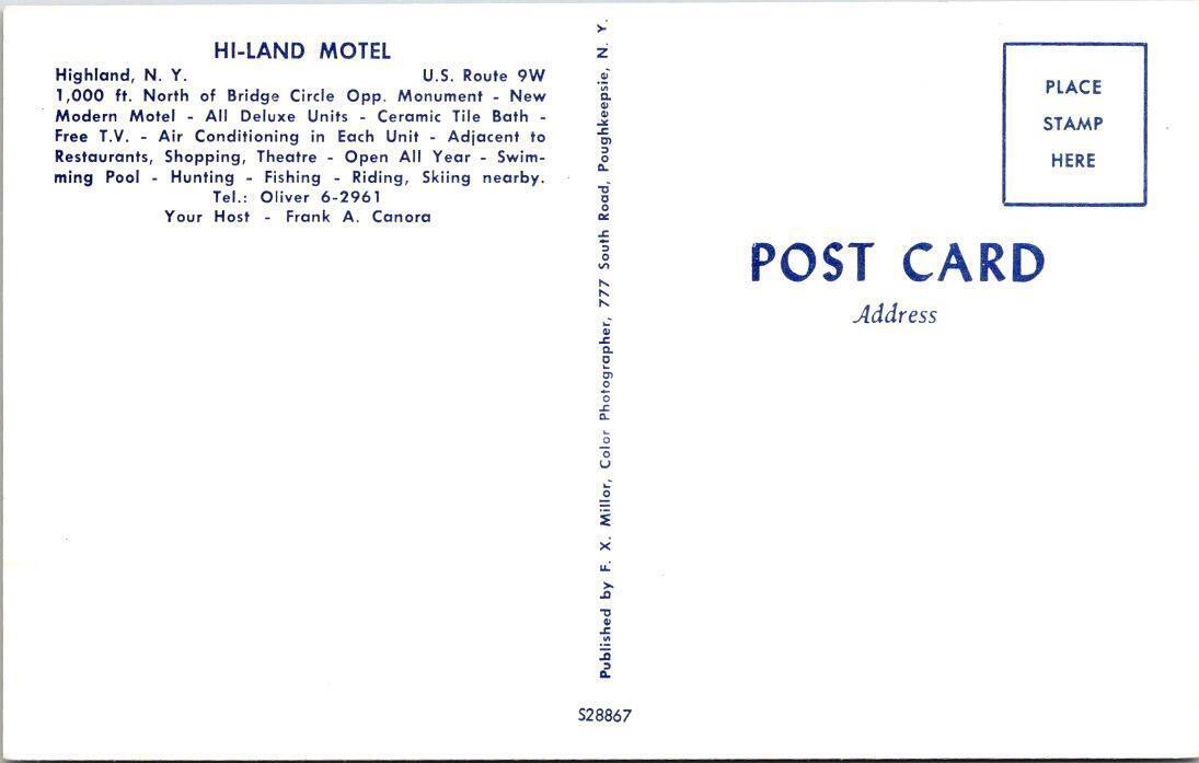 Highland, NY New York HI-LAND MOTEL~Frank A Canora ca1950's ROADSIDE ...