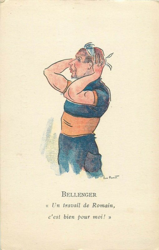 Artist signed JACK PLUNKETT - Cycliste BELLENGER cyclist caricature ...