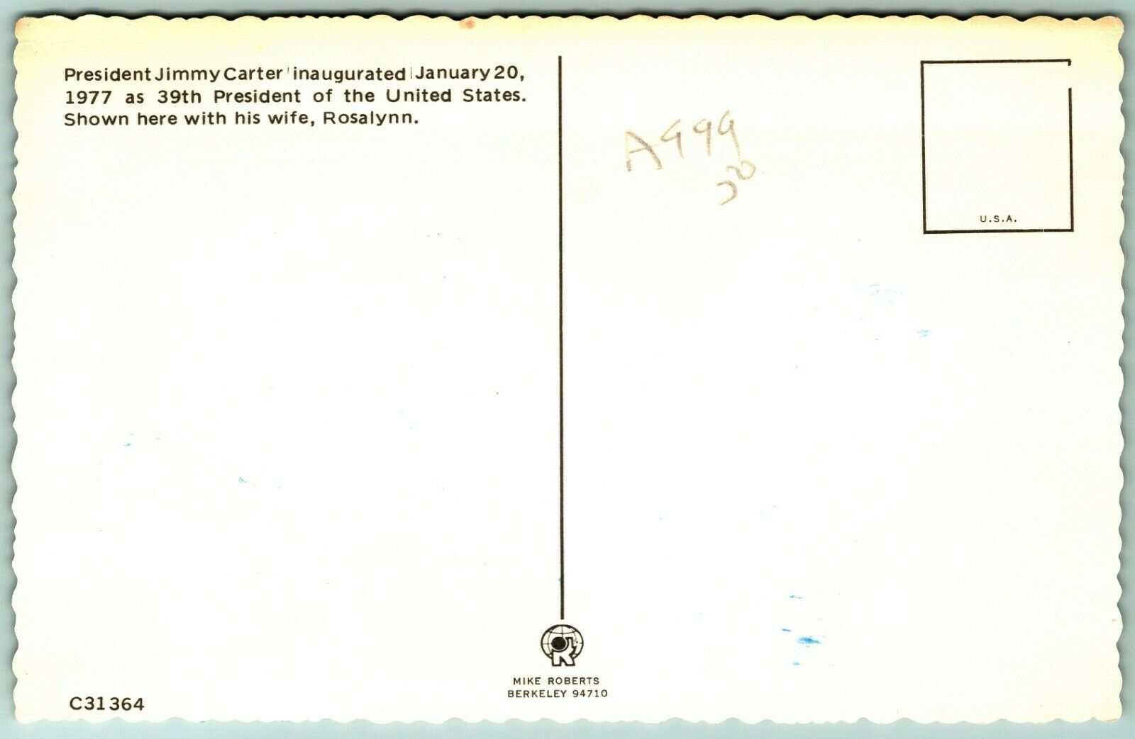 President Jimmy Carter and Rosalynn Carter UNP Chrome Postcard I4 ...