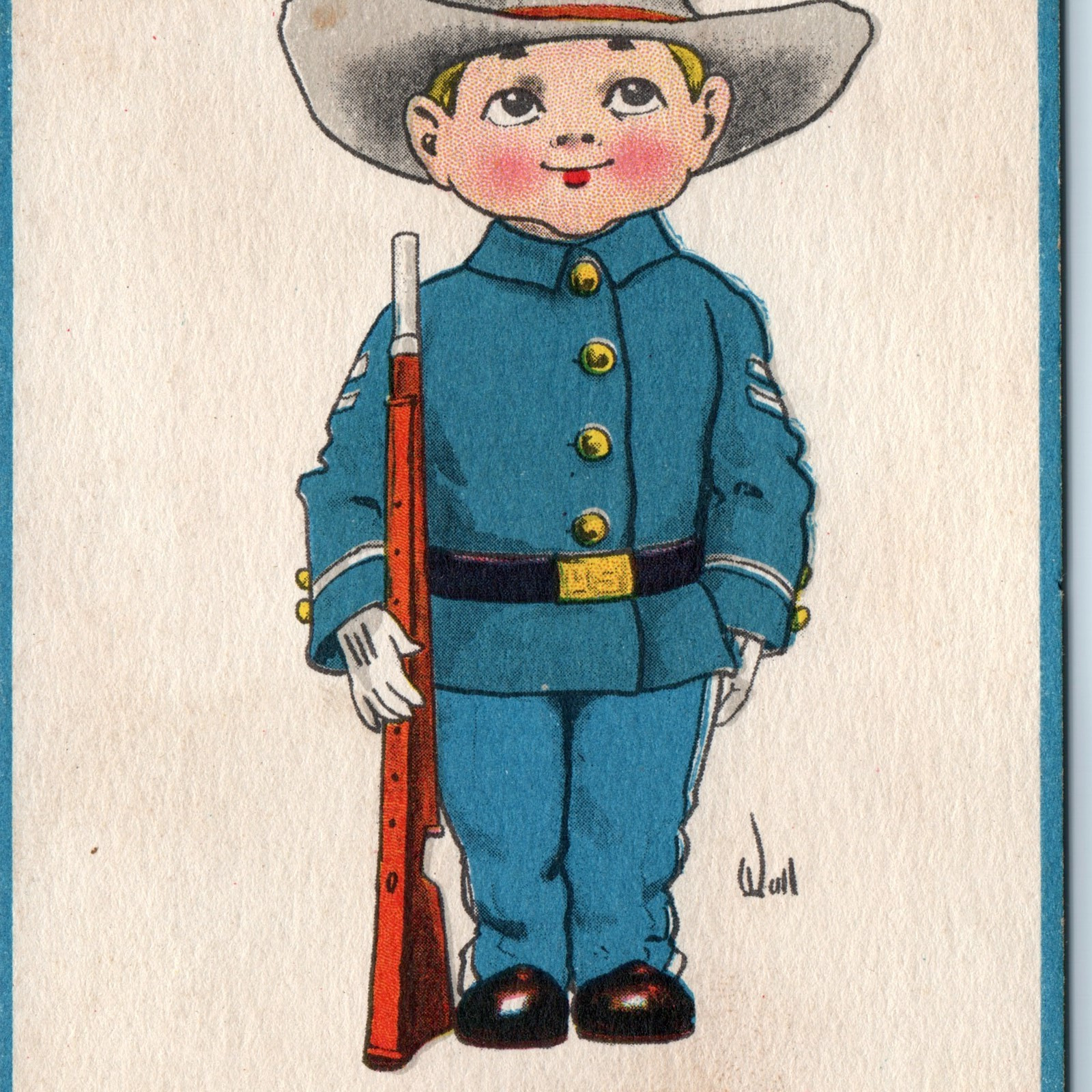 c1910s WWI Cute Little Boy Soldier "Attention!" Child Kid Rifle Gun Art ...
