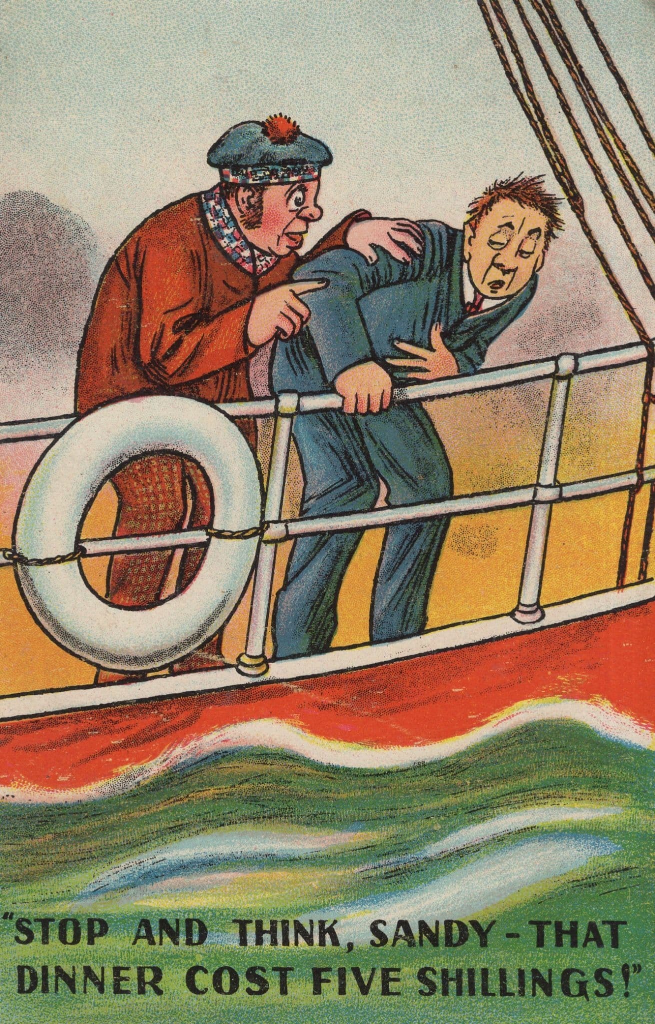 Sea Sick Comic Boat Ship Old Five Shillings Money Comic Postcard ...
