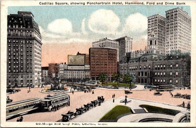 Vintage Michigan Postcard - Detroit - Cadillac Square - City Hall ...