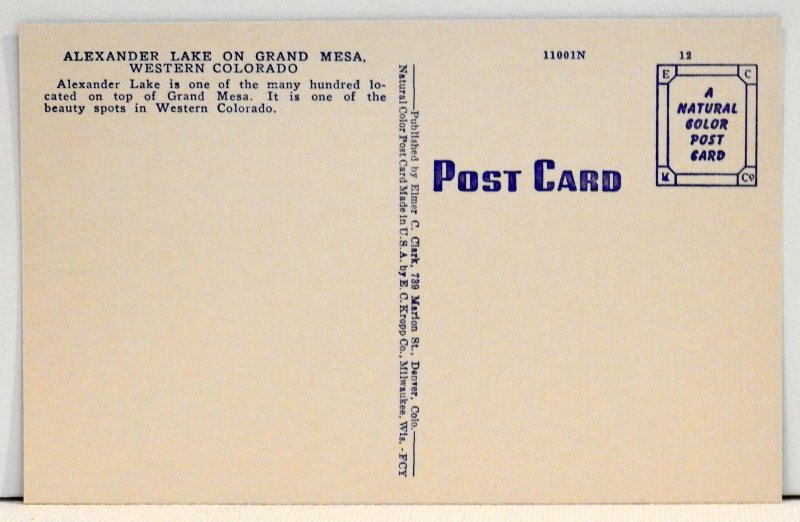 Alexander Lake on Grand Mesa, Western Colorado - Postcard | United ...