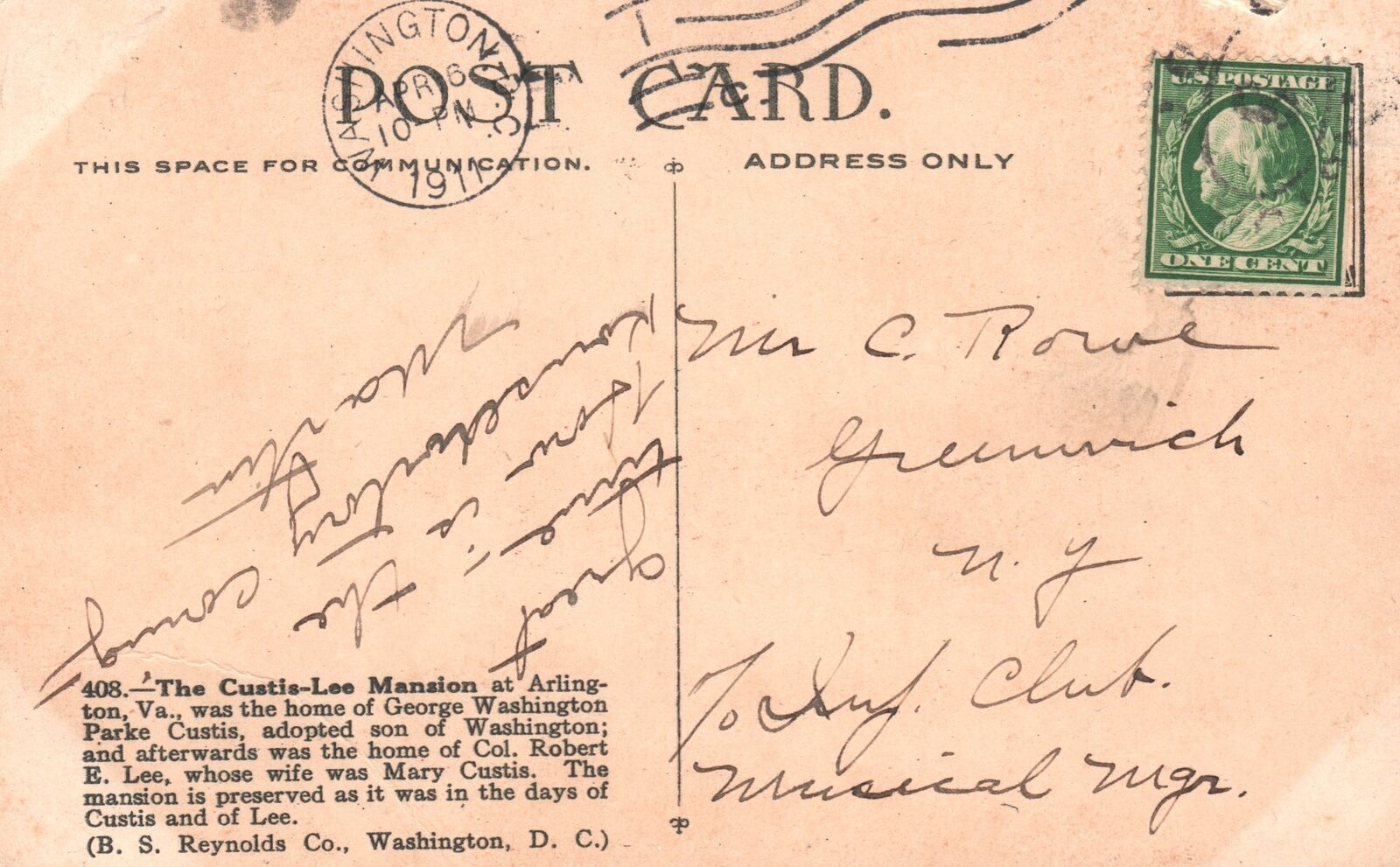 Vintage Postcard Custis Lee Mansion Historical Landmark Arlington ...