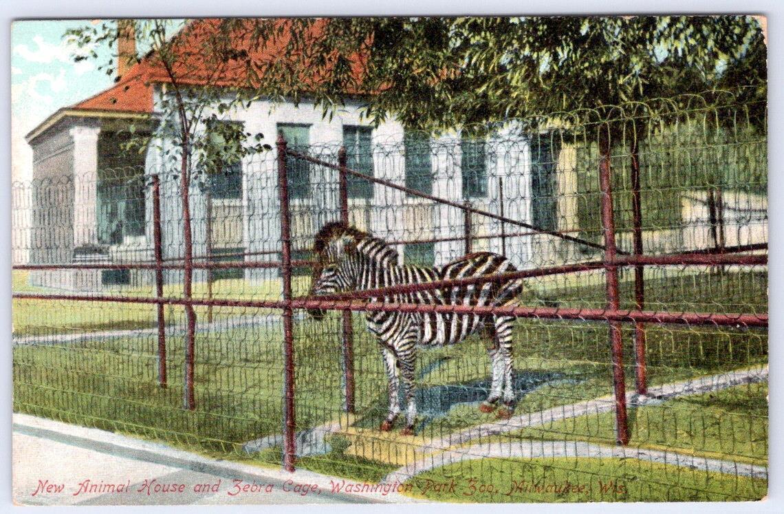 1910'S Zebra Cage Animal House Washington Park ZOO Milwaukee Wisconsin ...