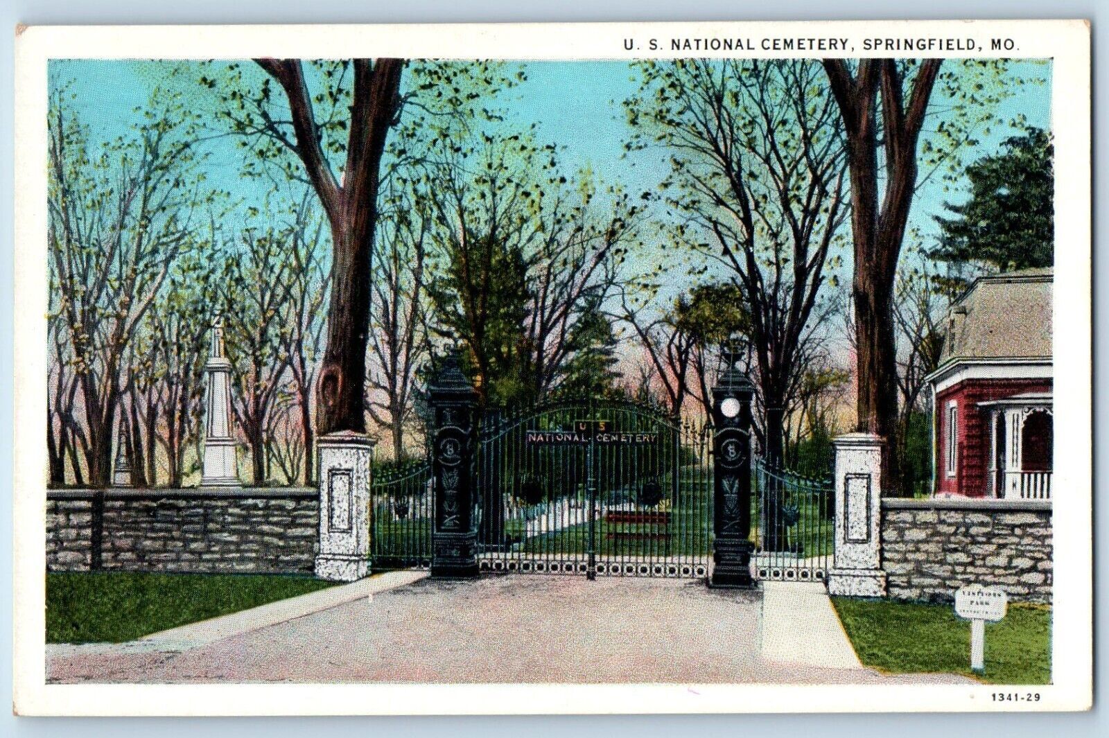 Springfield Missouri MO Postcard U.S. National Cemetery Entrance Gate ...