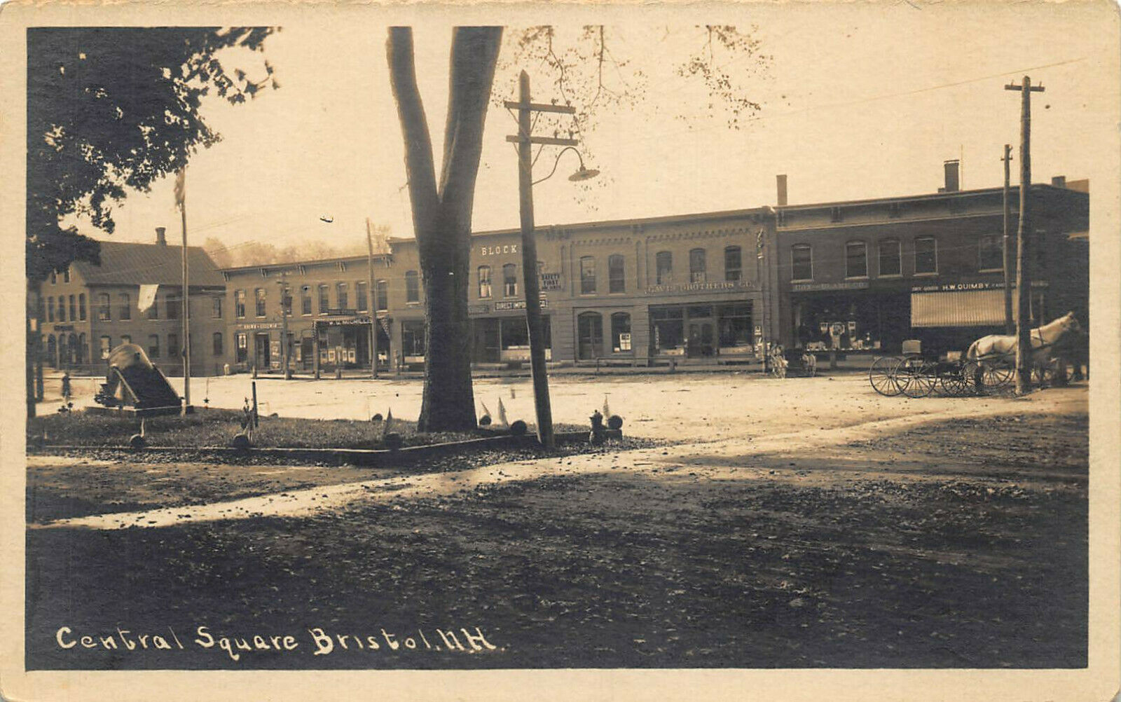 Bristol NH Central Square Storefronts Many Stores Horse & Wagon RPPC ...