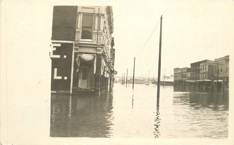C-1910 Peru Indiana Main Street flood Scene RPPC real photo postcard ...