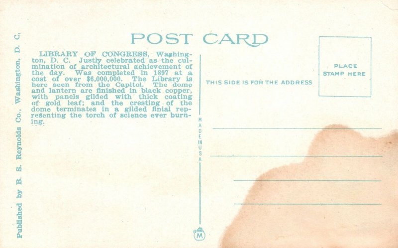 Vintage Postcard 1920's Library of Congress Building Washington DC ...
