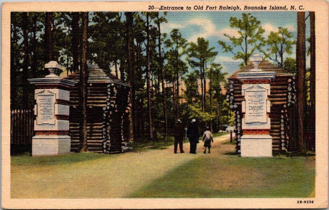 North Carolina Roanoke Island Entrance To Old Fort Raleigh 1946 ...