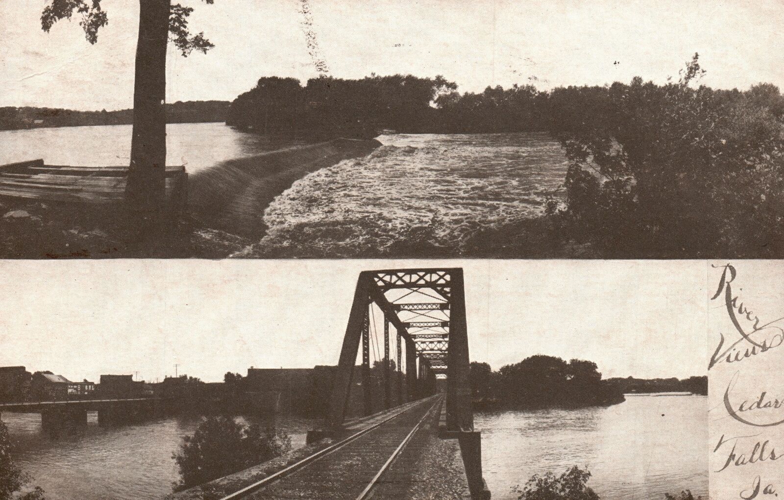 Cedar Falls IA-Iowa 1908 Multi View of River Metal Bridge Vintage ...