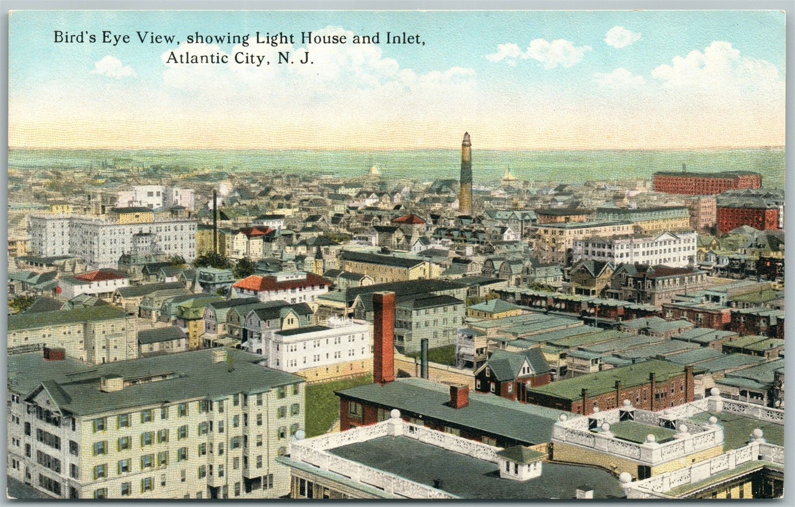 Atlantic City NJ Bird's EYE View Light House & Inlet Antique Postcard ...