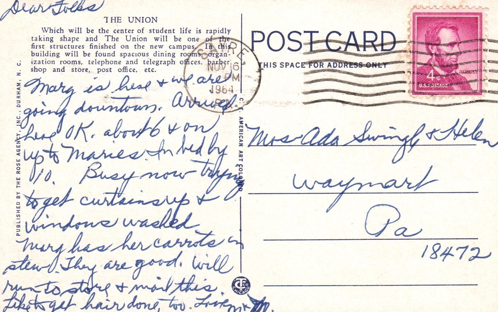 Vintage Postcard 1964 Union Duke University Campus Bldg. Durham North ...