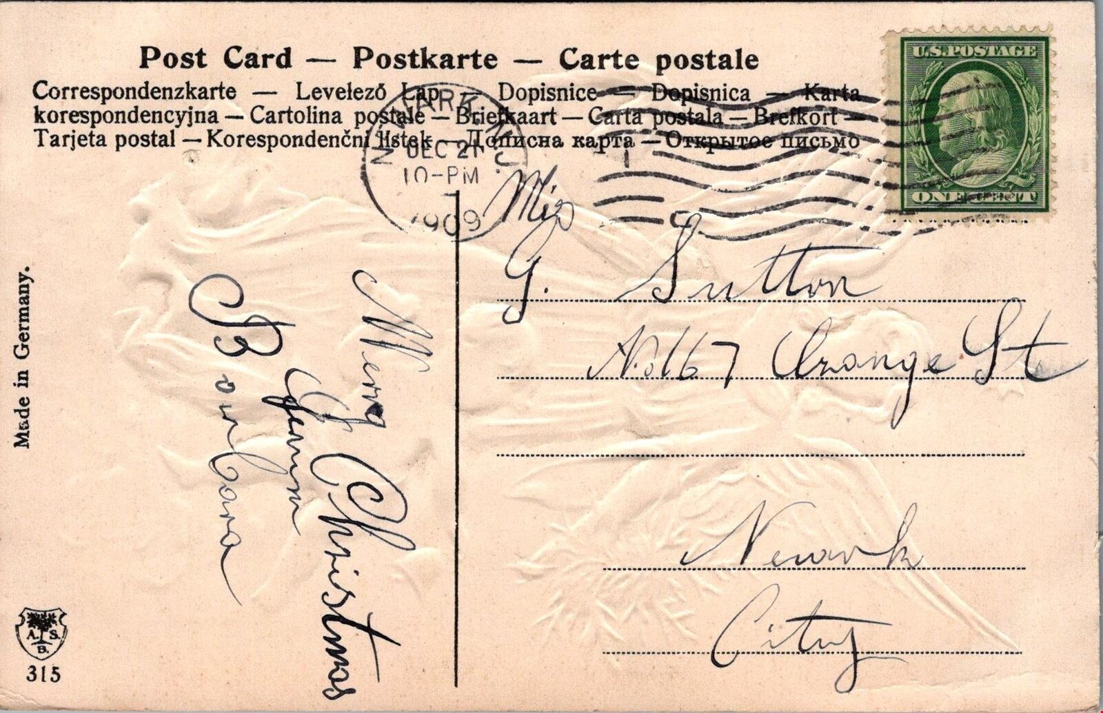 Postcard A Merry Christmas Angel Ringing Bell 1909 | Other / Unsorted ...