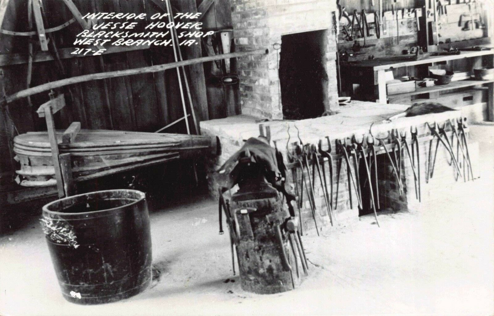 RP Postcard Interior of the Jesse Hoover Blacksmith Shop West Branch ...
