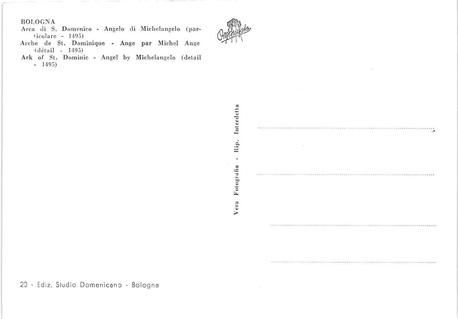 Vintage Postcard 4x6- ARK OF ST. DOMINIC, ANGEL BY MICHELANGELO ...