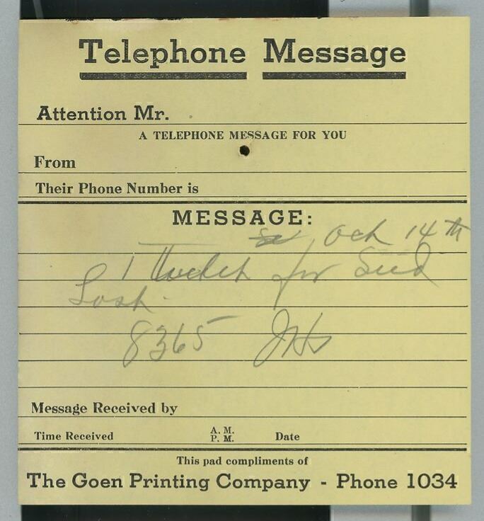 1960s The Goen Printing Company Phone 1034 Telephone Message A88 ...