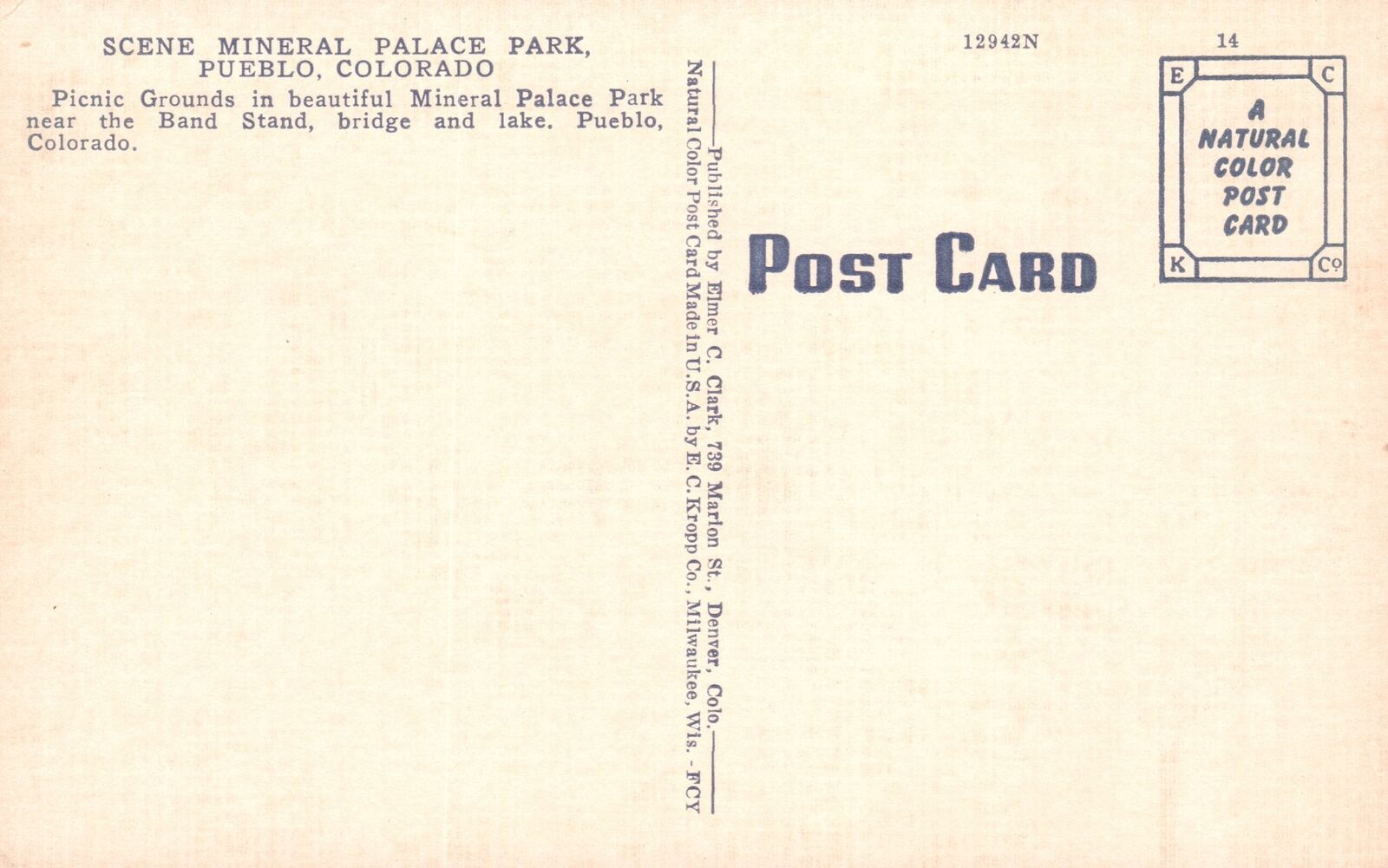 Vintage Postcard Scene Mineral Palace Park Picnic Ground Bridge Pueblo ...