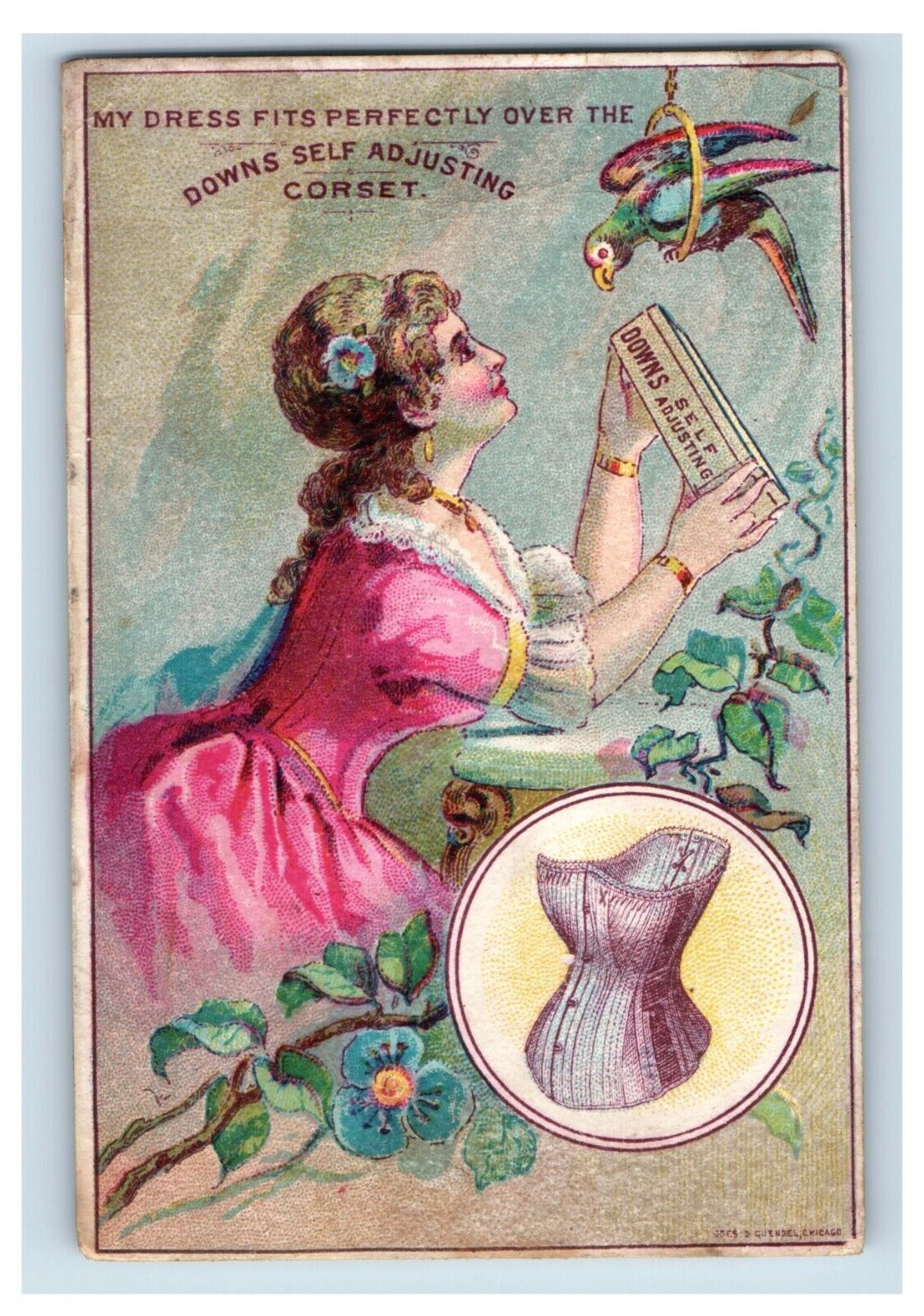 1880s S. Milzer & Son Downs Self Adjusting Corset Parrot & Lady P138 ...