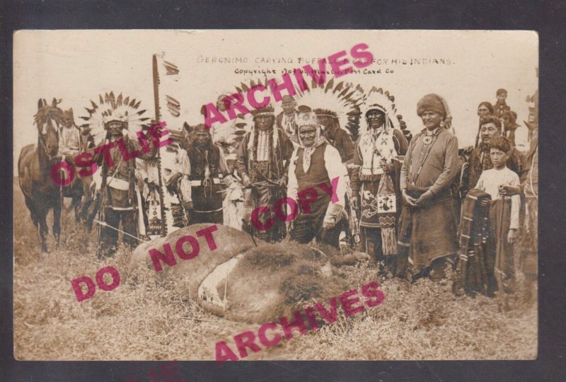 Oklahoma RPPC c1910 GERONIMO Apache Indian Chief SKINNING BUFFALO ...
