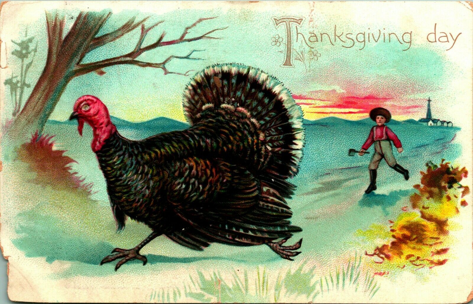 Raphael Tuck Thanksgiving Day Series Chasing Turkey Embossed 1910s ...