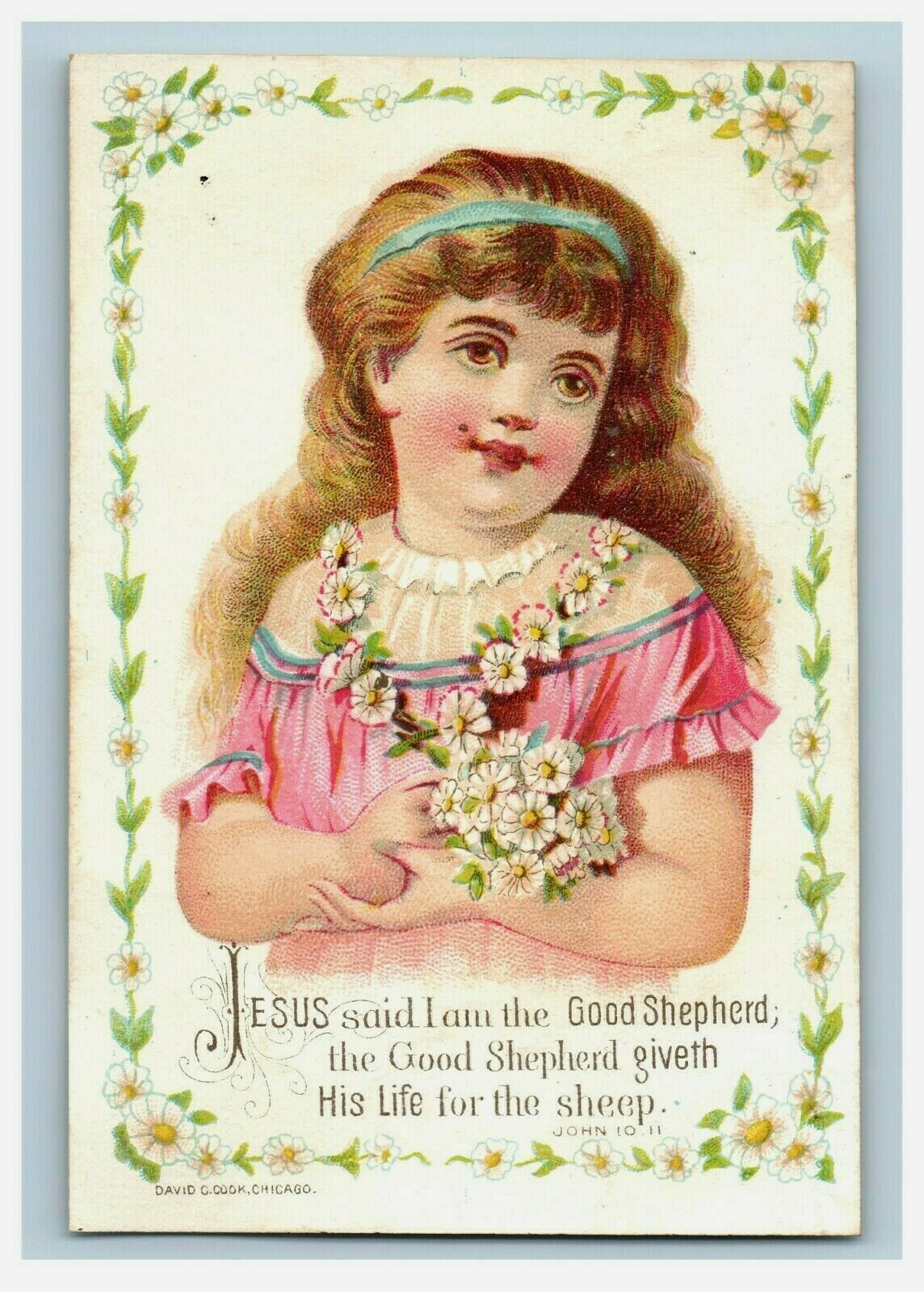 1880's-90's Victorian Religious Card Bible Quote Adorable Child Daisy ...