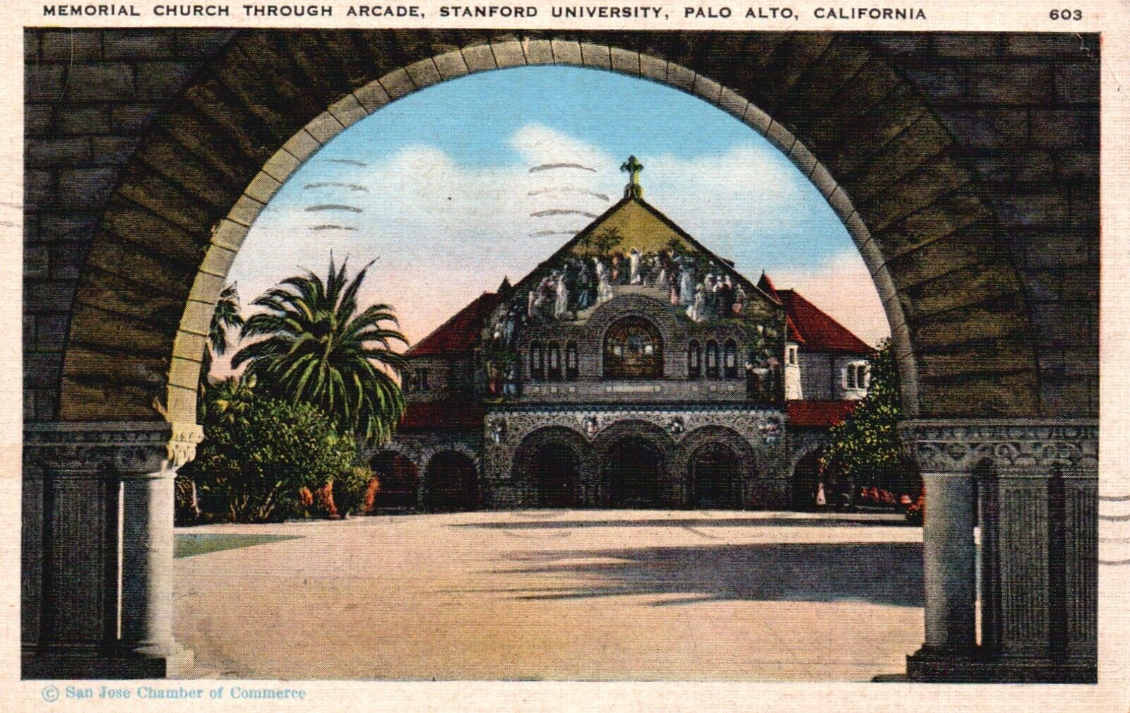 Palo Alto, CA, Church through Arcade, Stanford University, 1944 ...
