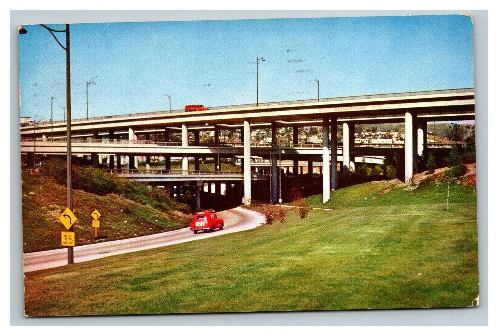 Vintage 1954 Postcard Civic Center & Freeway System Antique Cars Los ...