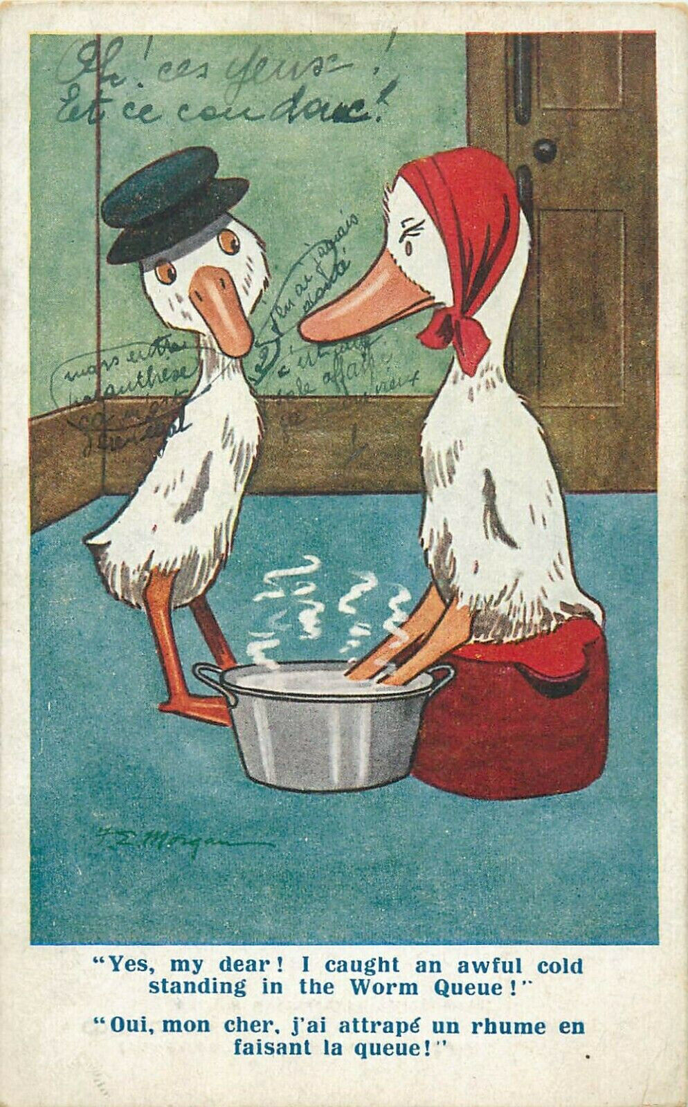 Caricature F.E. Morgan cold sick duck comic series postcard | Other ...