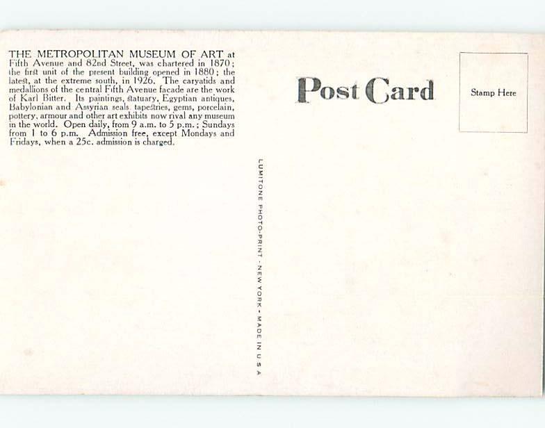 Unused 1940's METROPOLITAN MUSEUM OF ART New York City NY d9630 ...