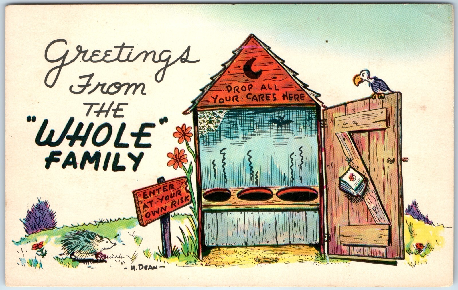 c1970s H. Dean Art Comic Outhouse Greetings from Wildlife Porcupine ...