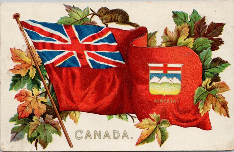 Alberta AB Patriotic Red Ensign Flag Beaver Maple Leaf TUCK Postcard G40 | Canada - Other ...