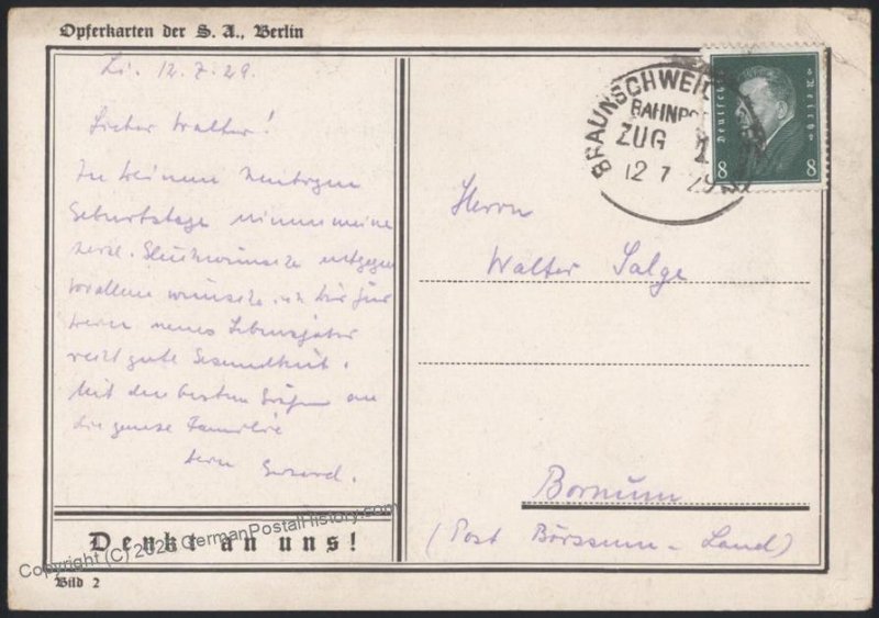 3rd Reich Germany 1929 SA Berlin Donation Card Propaganda Card USED ...
