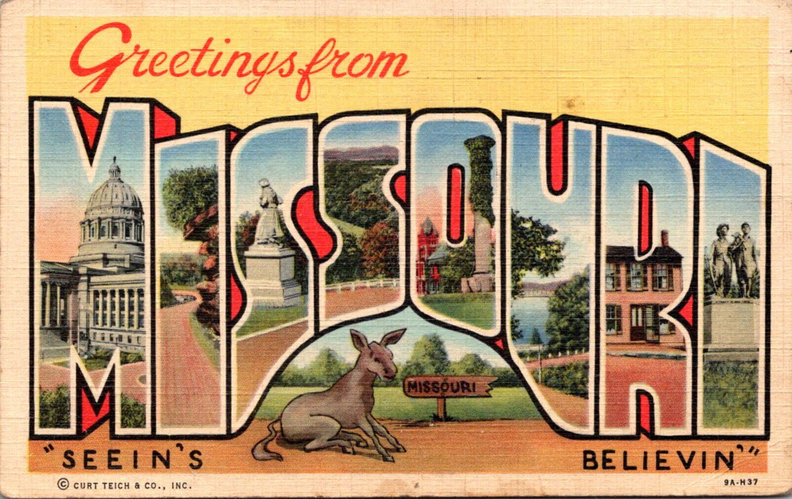 Missouri Greetings From St Louis Large Letter Linen 1942 Curteich ...