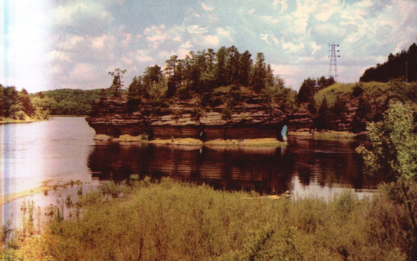 Vintage Postcard Lone Rock Marks The End Of Wisconsin Lower River Dells ...