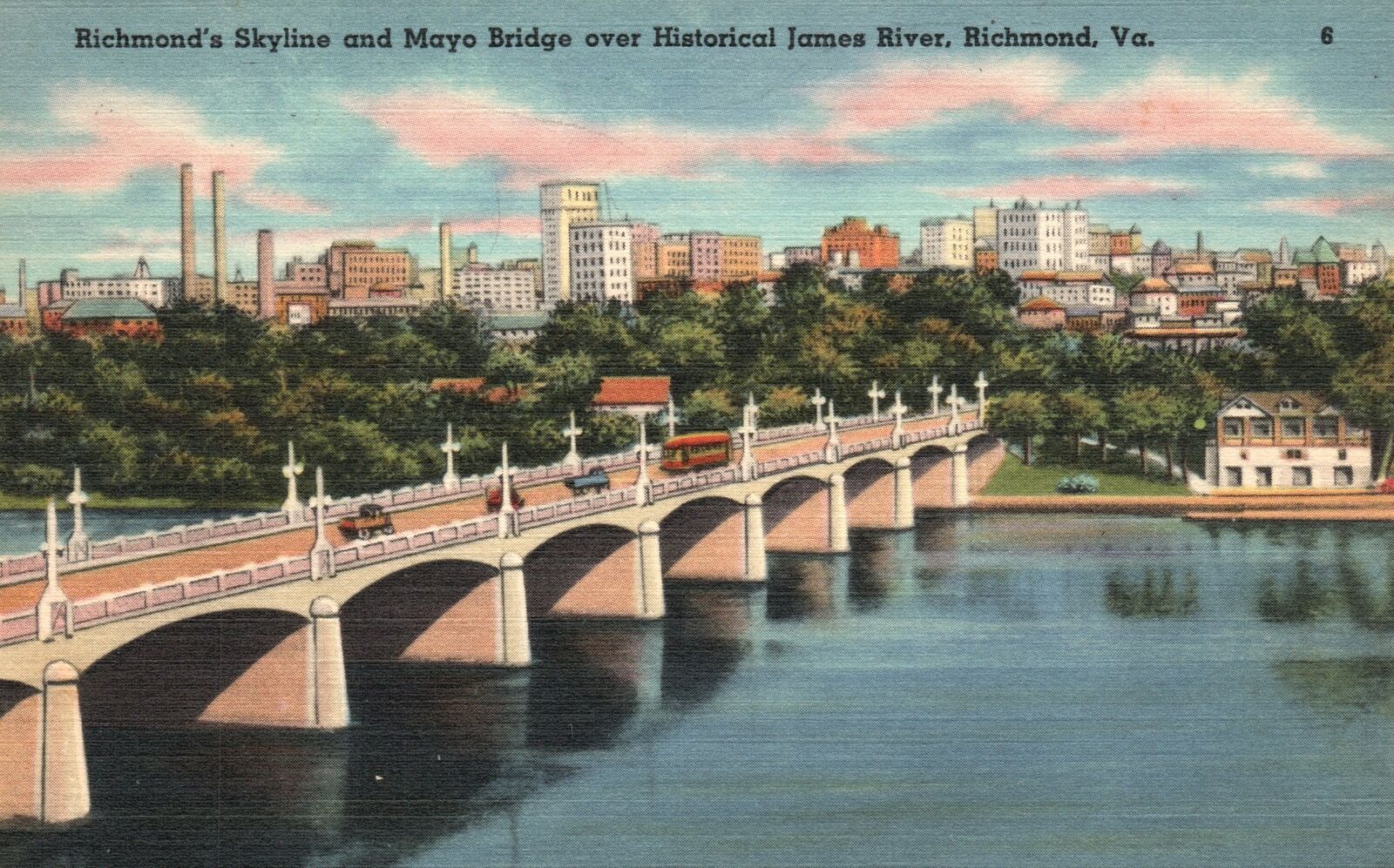 Vintage Postcard 1930's Skyline Mayo Bridge Historical James River ...