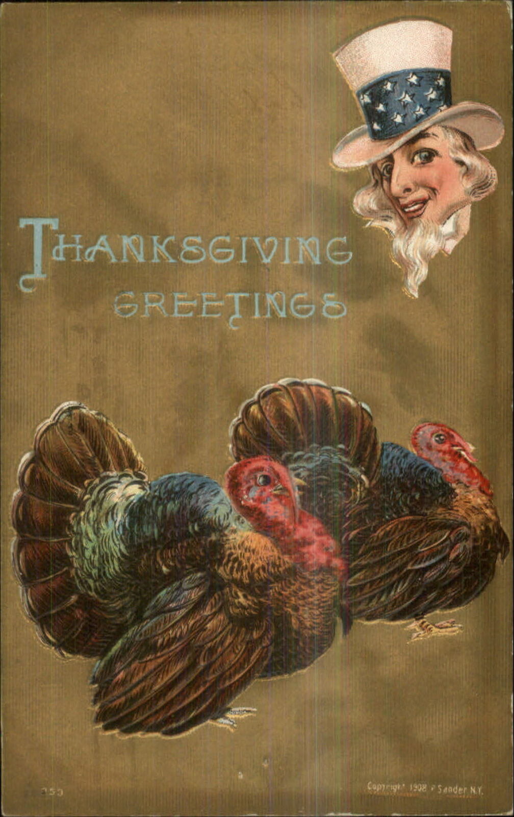 Patriotic Thanksgiving - Uncle Sam & Turkey Gold Background c1910 ...