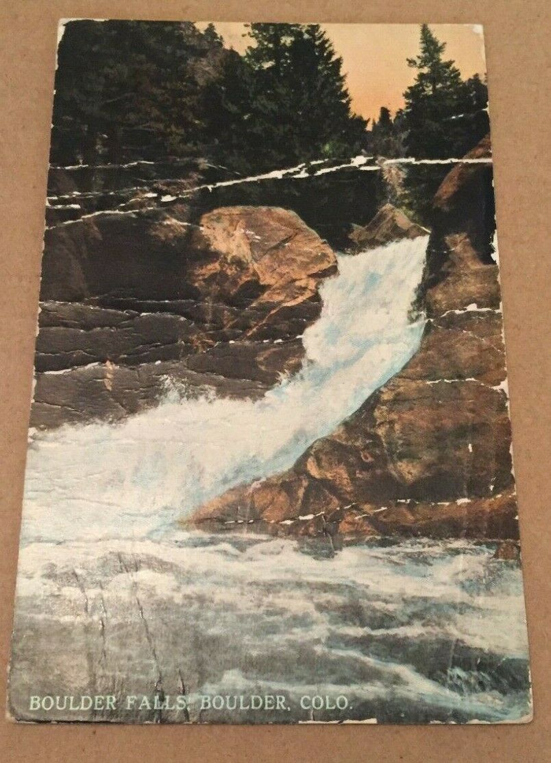 Vintage 1912 Used .01 Postcard Boulder Falls Boulder Colo. Badly ...