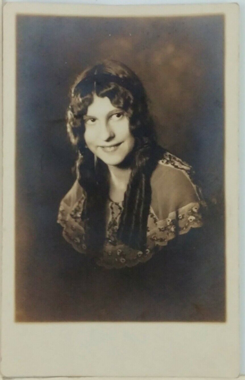 1920s Young Woman Studio Portrait RPPC Postcard B Hatziminas Gary IN ...