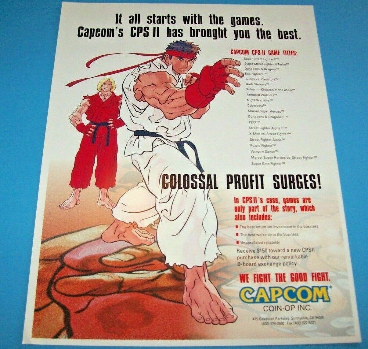 Capcom CPS II Arcade FLYER Street Fighter X-Men Original NOS Video Game ...