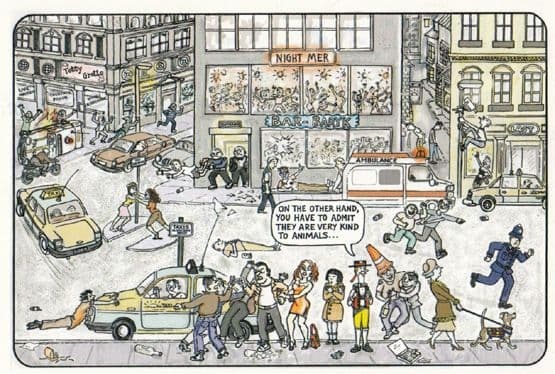 London At Night Traffic Cone On Head Drunk Revellers Comic Humour ...