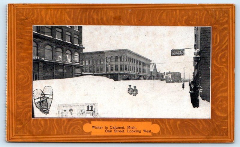 CALUMET, MI Michigan ~Houghton County ~ OAK STREET SCENE in Winter 1909 ...