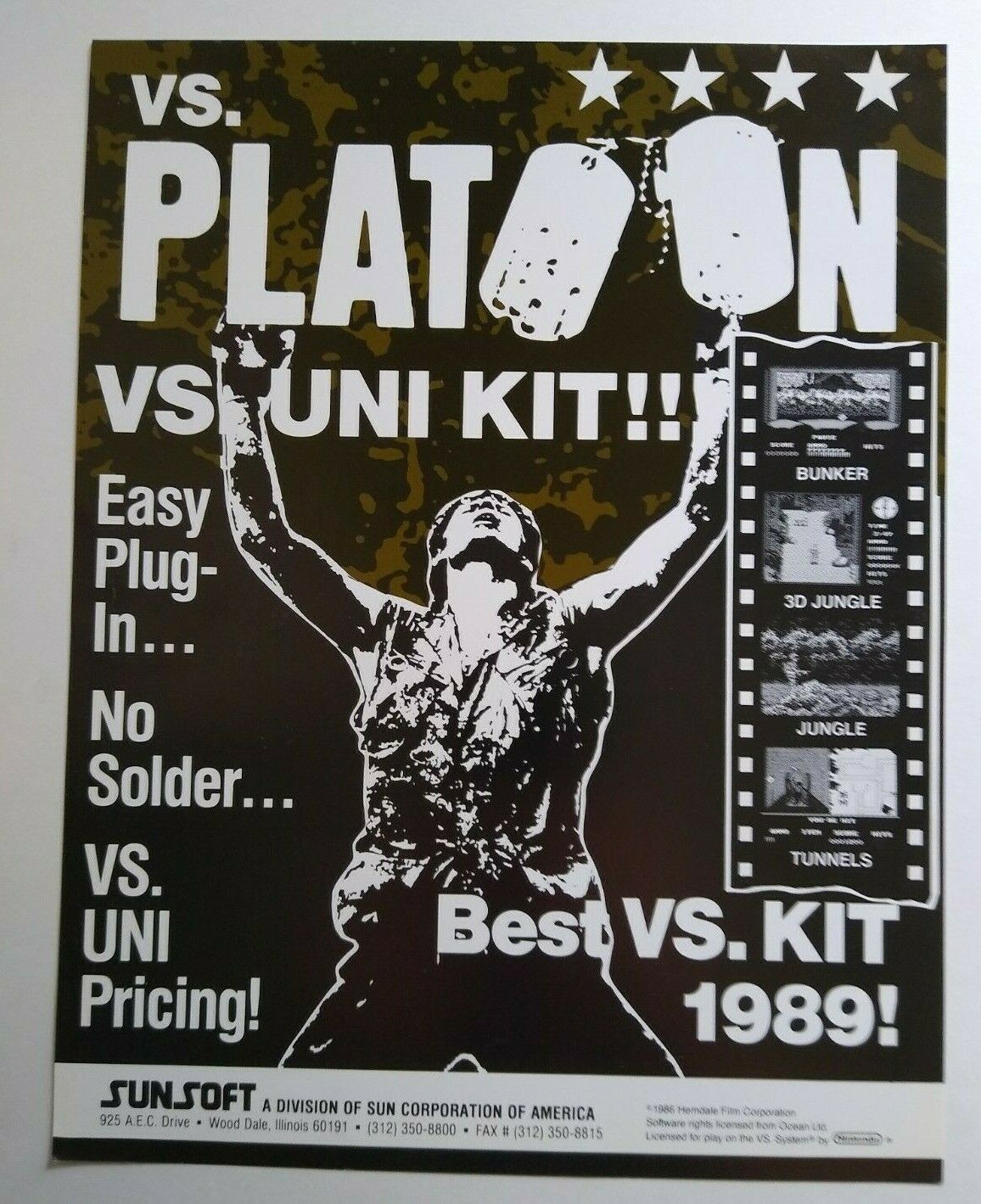 Nintendo Sunsoft VS Platoon Arcade FLYER Original 1986 Video Game Paper ...