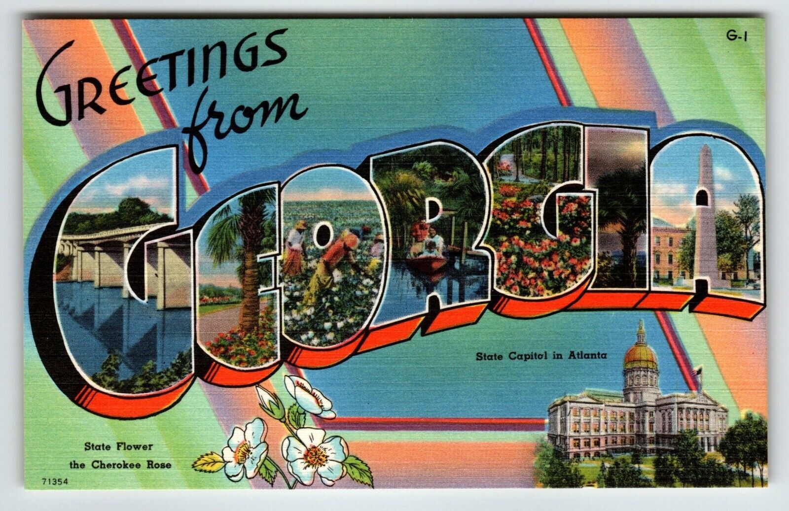 Greetings From Georgia Large Big Letter Linen State Postcard Unposted ...