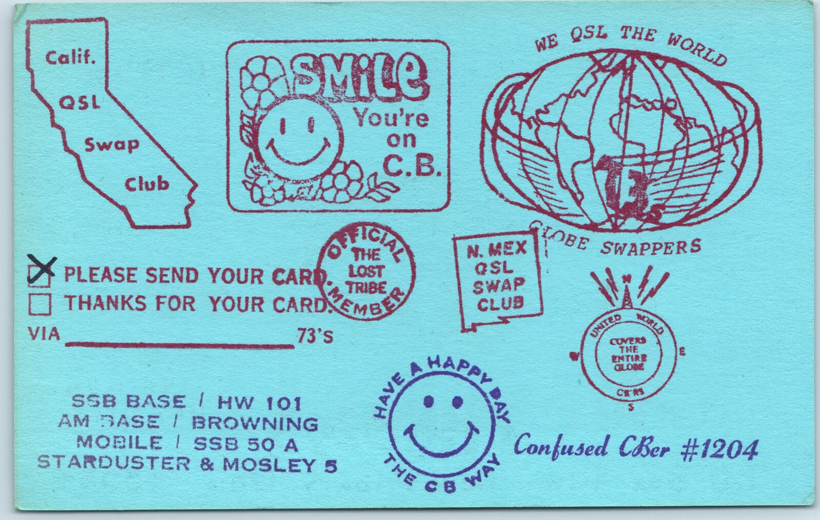 c1970s New Albany, OH Confused Comic Art QSL Radio Card Smiley Face ...