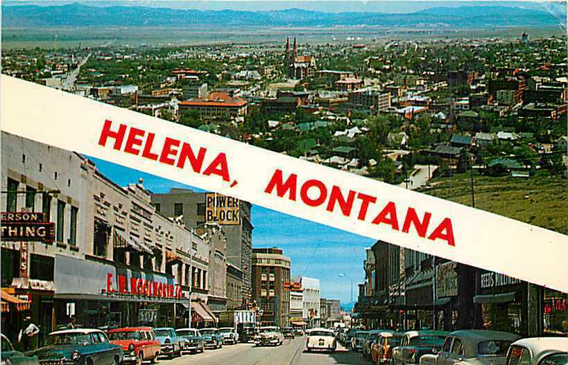 MT, Helena, Montana, City Scene, Aerial, Main Street, 50s Cars, Ellis ...