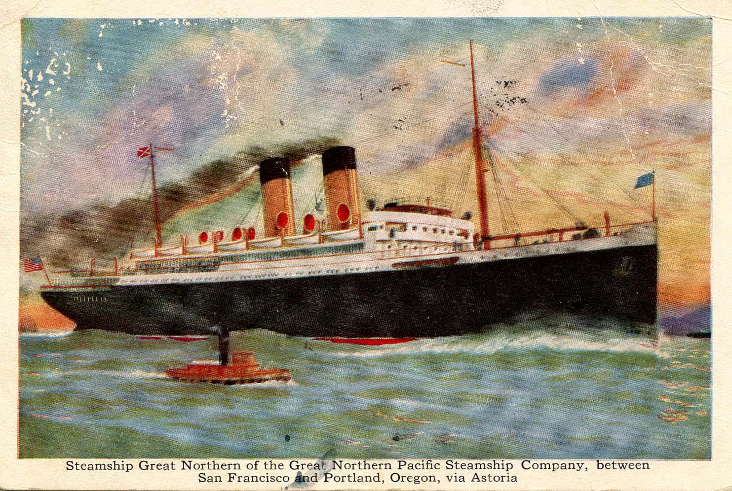 Great Northern Pacific Steamship Co. - SS "Great Northern" (badly worn ...