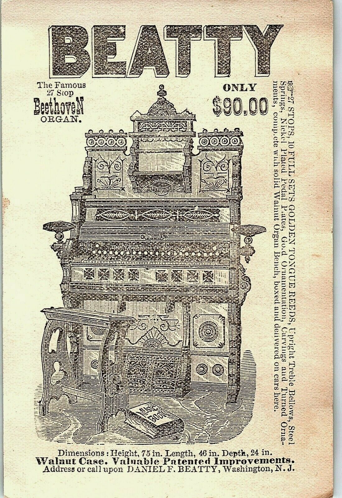 1870's-80's Beatty Beethoven Organ Price On Back Fairies In Envelope ...