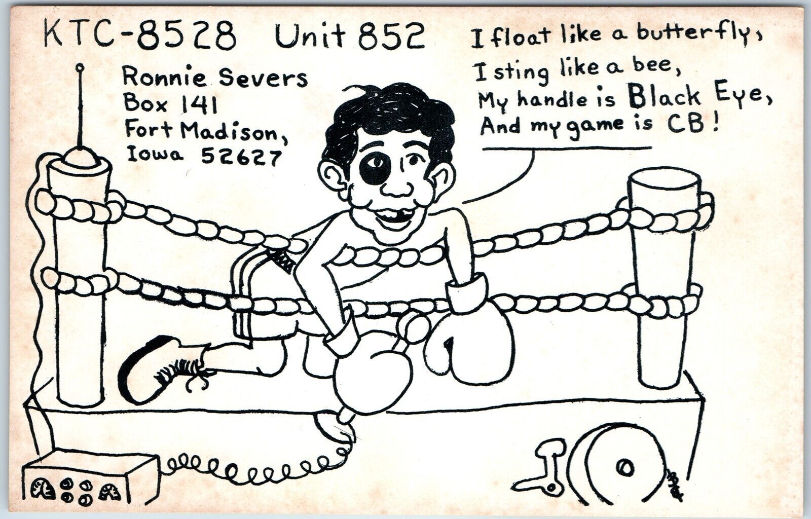 c1970s Fort Madison, IA Boxing Ring Comic Art QSL Radio Card Severs ...