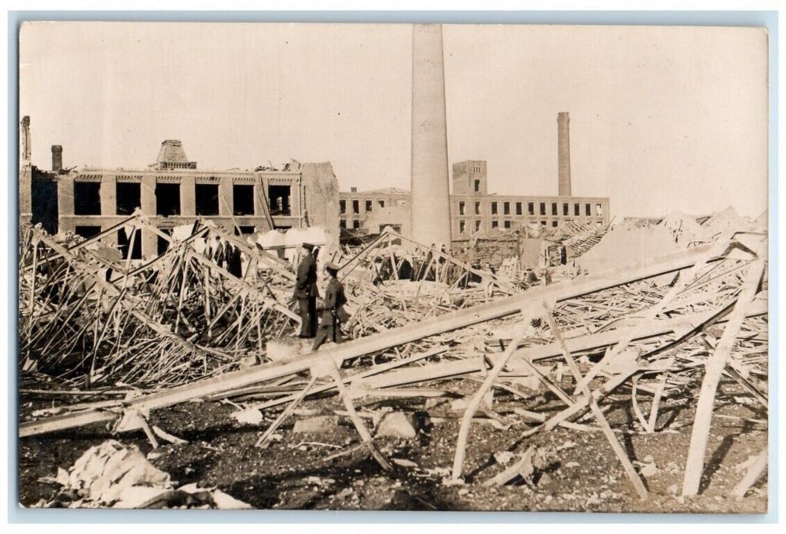1916 WWI German Factory After Bombing Scene Soldiers Germany RPPC Photo ...